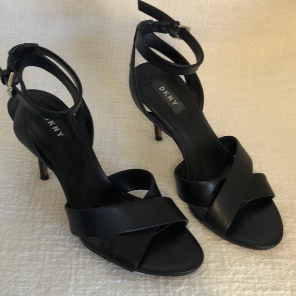 DKNYC | Shoes | Dkny Black Leather Strappy Heels Nearly New ...